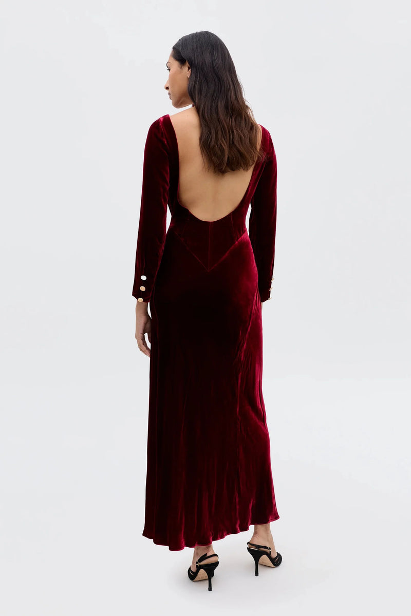 Rixo Devina Velvet Gown in Burgundy– Willow & Wolf Marlborough