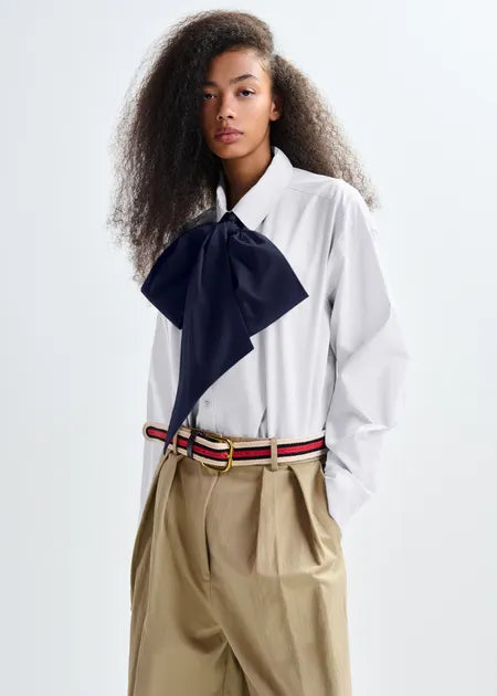 Essentiel Antwerp Jambers Bow Collar Shirt in White And Navy– Willow ...