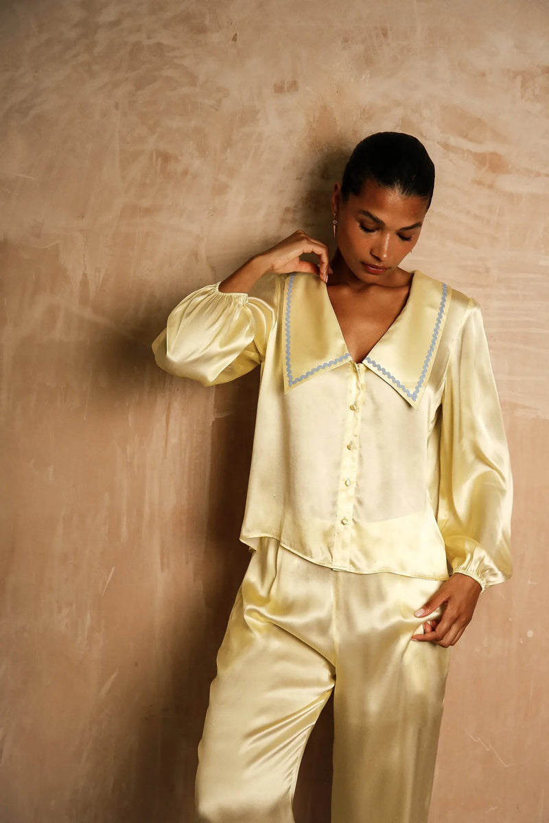It's 9pm Frenchie Pear Silk Pyjama Set in Yellow– Willow & Wolf Marlborough