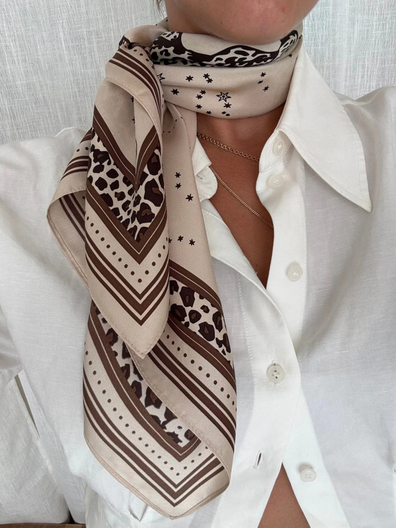 Le Scarf Gemini Silk Scarf in Sand & Mocha Mousse– Willow & Wolf ...