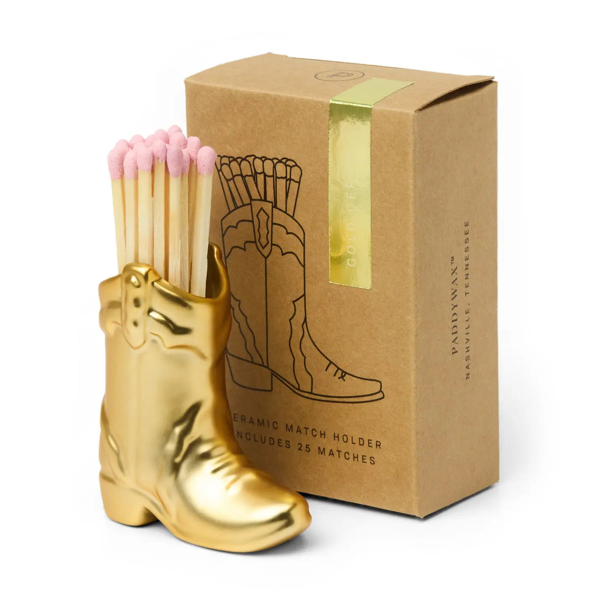 Designworks Nashville Ceramic Boot Match Holder in Gold– Willow & Wolf ...