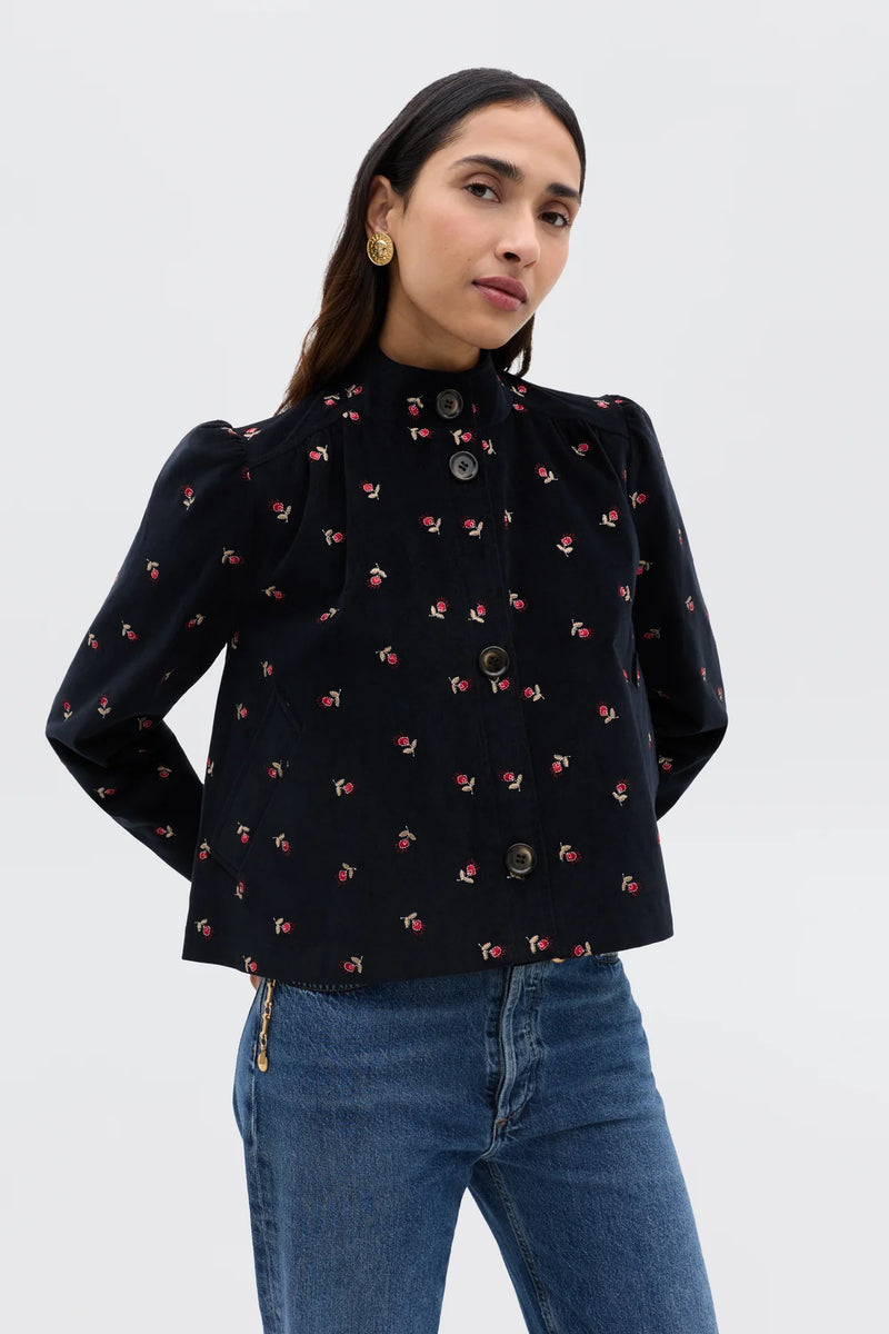 Rixo Nyla Cotton-Corduroy Jacket in Dandy Embroidery Deep Navy– Willow ...