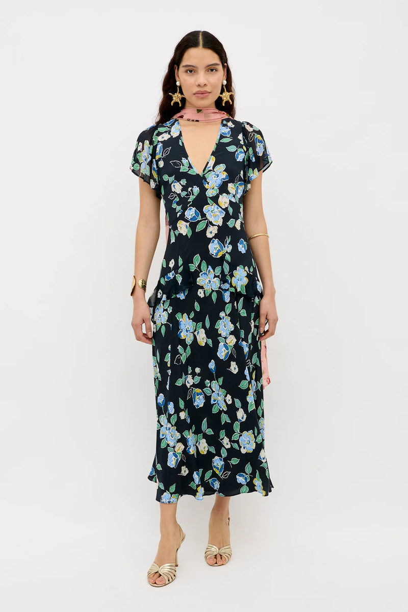 Rixo Evie Midi Dress in Kimmie Floral Navy– Willow & Wolf Marlborough
