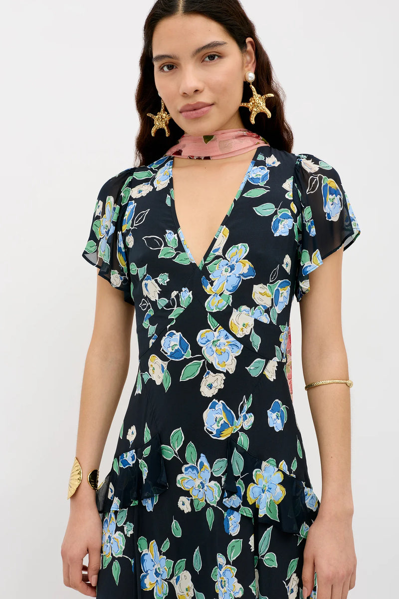 Rixo Evie Midi Dress in Kimmie Floral Navy– Willow & Wolf Marlborough