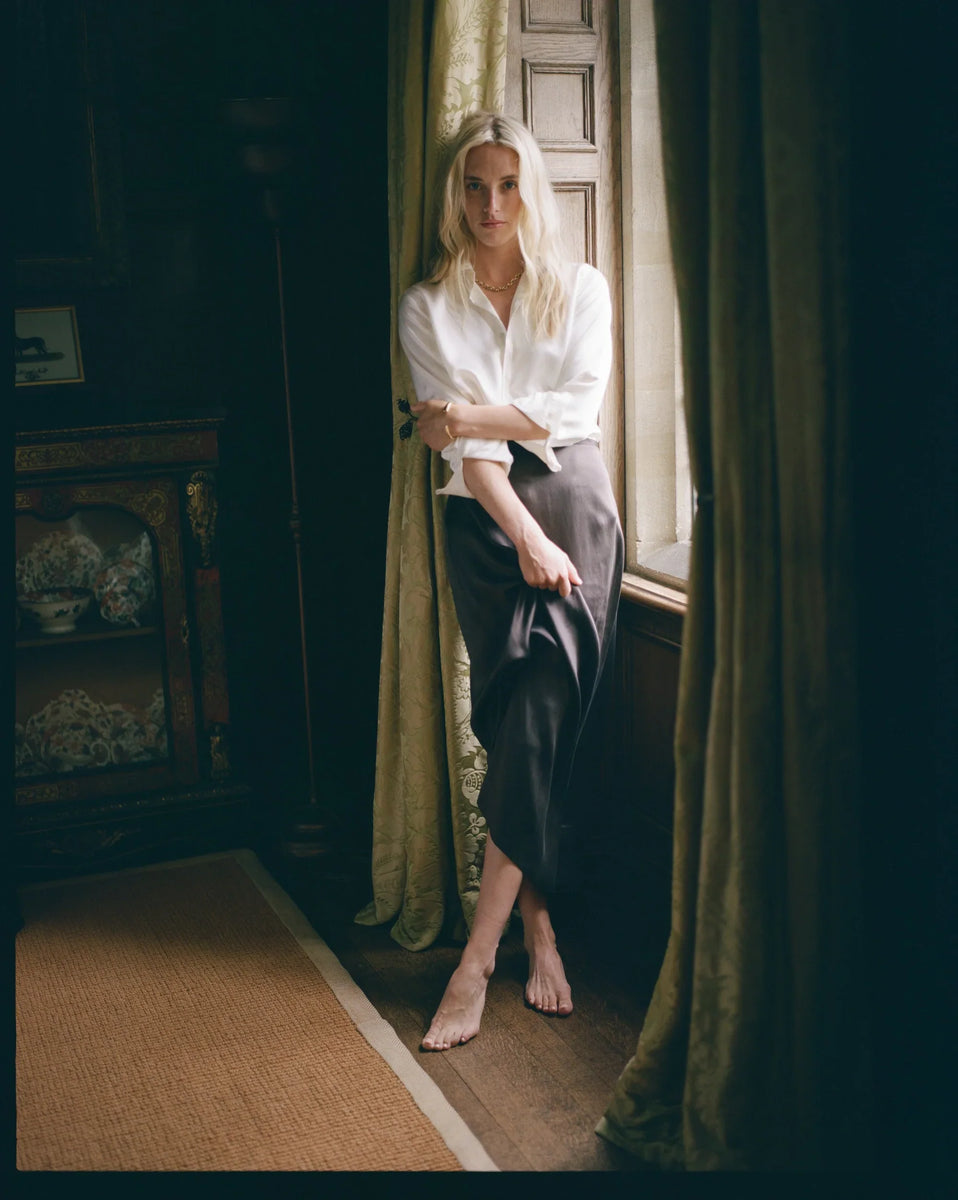 With Nothing Underneath The Boyfriend Silk Shirt in Pearl– Willow ...