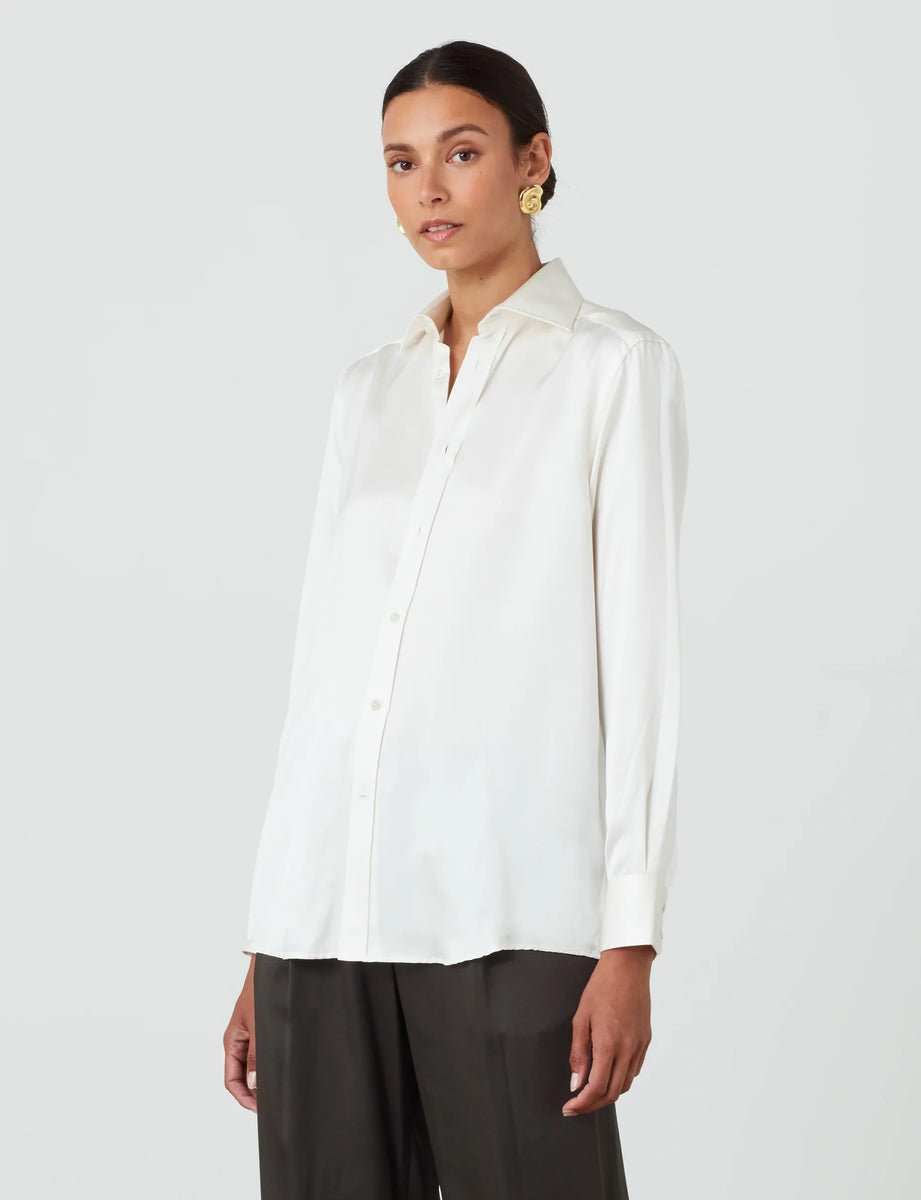 With Nothing Underneath The Boyfriend Silk Shirt in Pearl– Willow ...