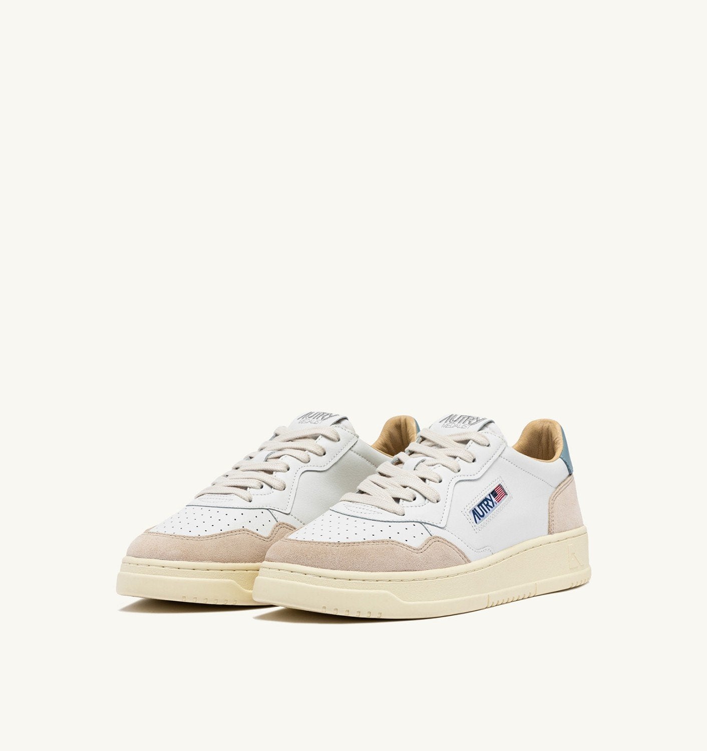 Autry Medalist Low Sneakers in White and Silver Blue Leather Suede ...